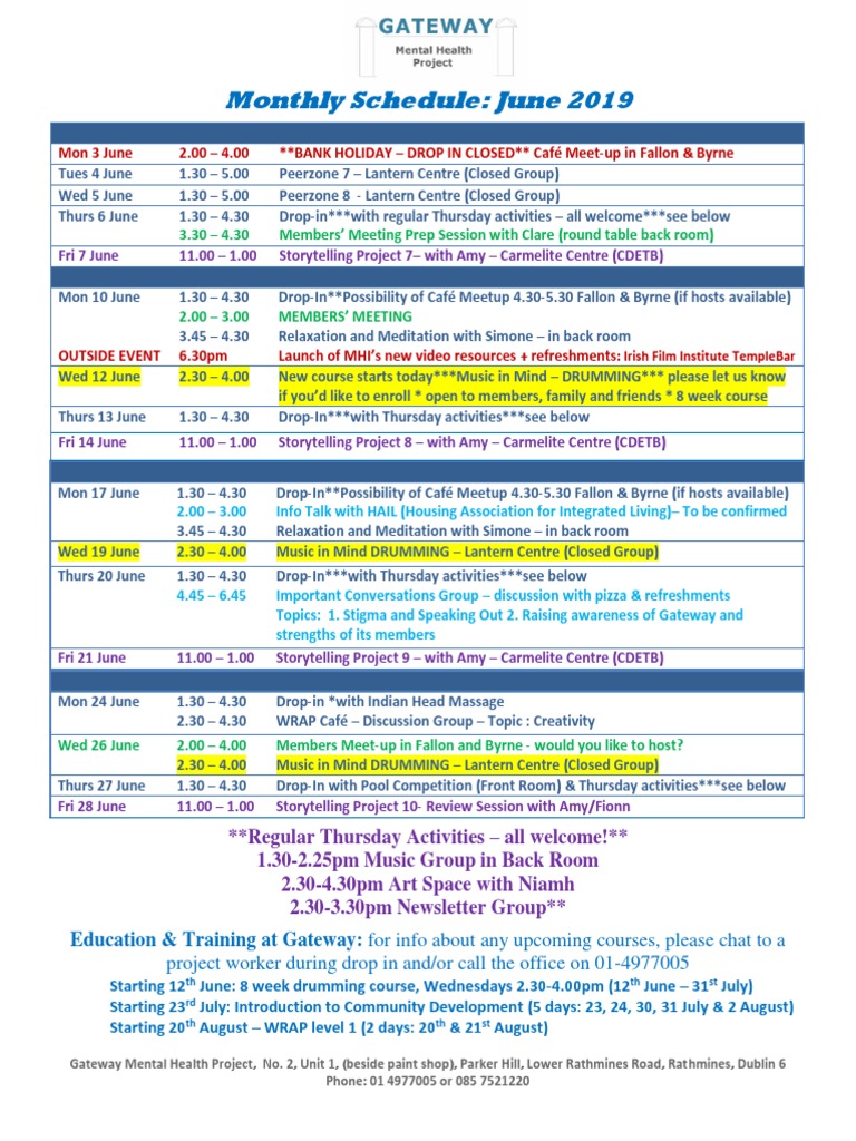 Monthly Schedule June 2019 V2 | PDF