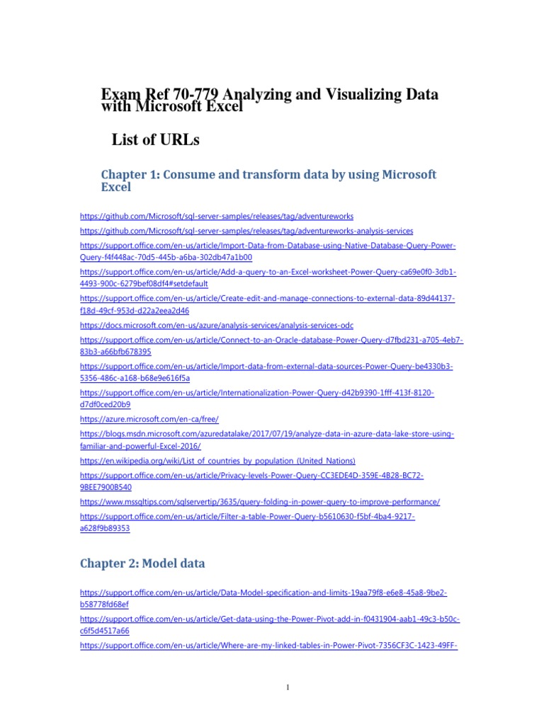 Exam Ref 70-779 Analyzing and Visualizing Data With Microsoft Excel List of Urls | PDF ...