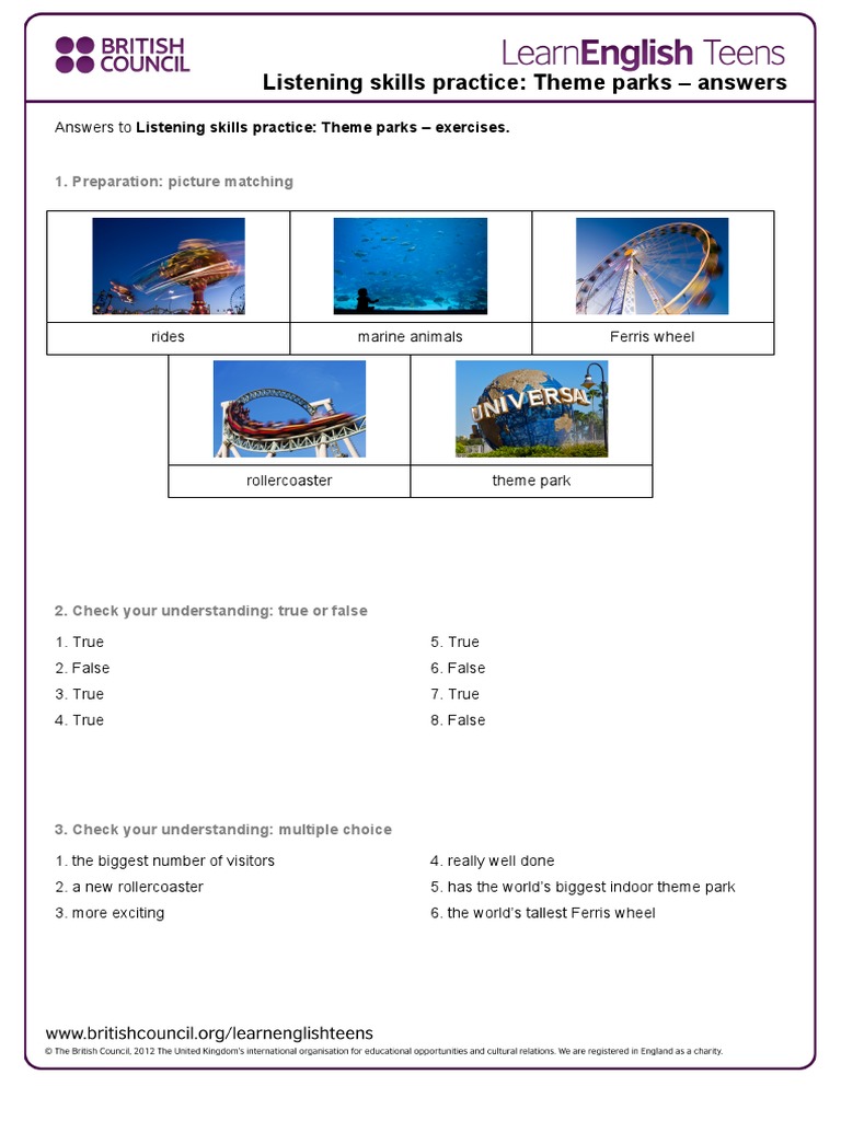 Theme Parks - Answers | PDF