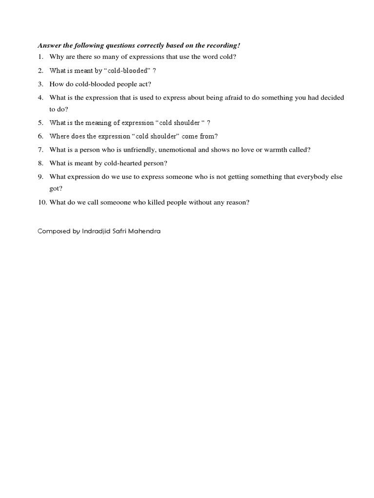 Cold Questions | PDF