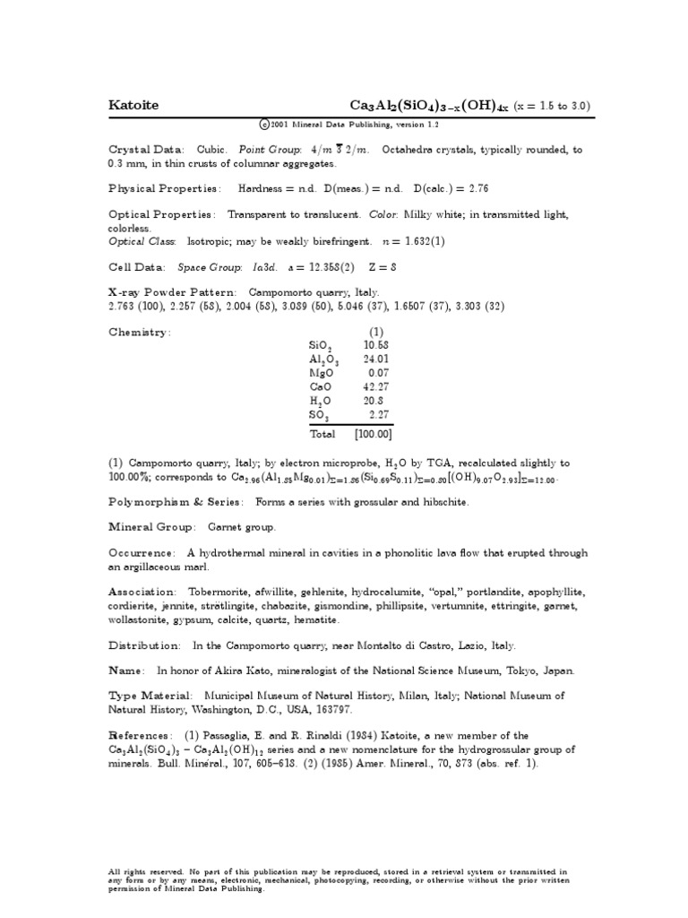 Katoite | PDF | Mineralogy | Minerals
