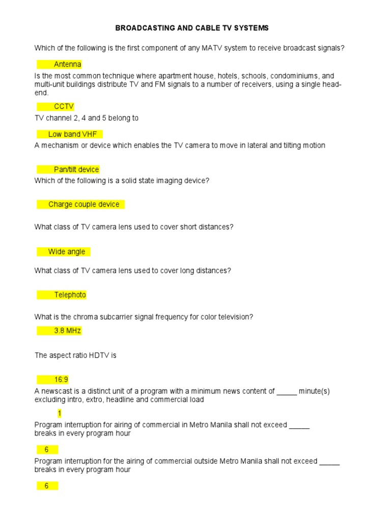 Broadcasting and Cable TV Systems | PDF | Television | Video