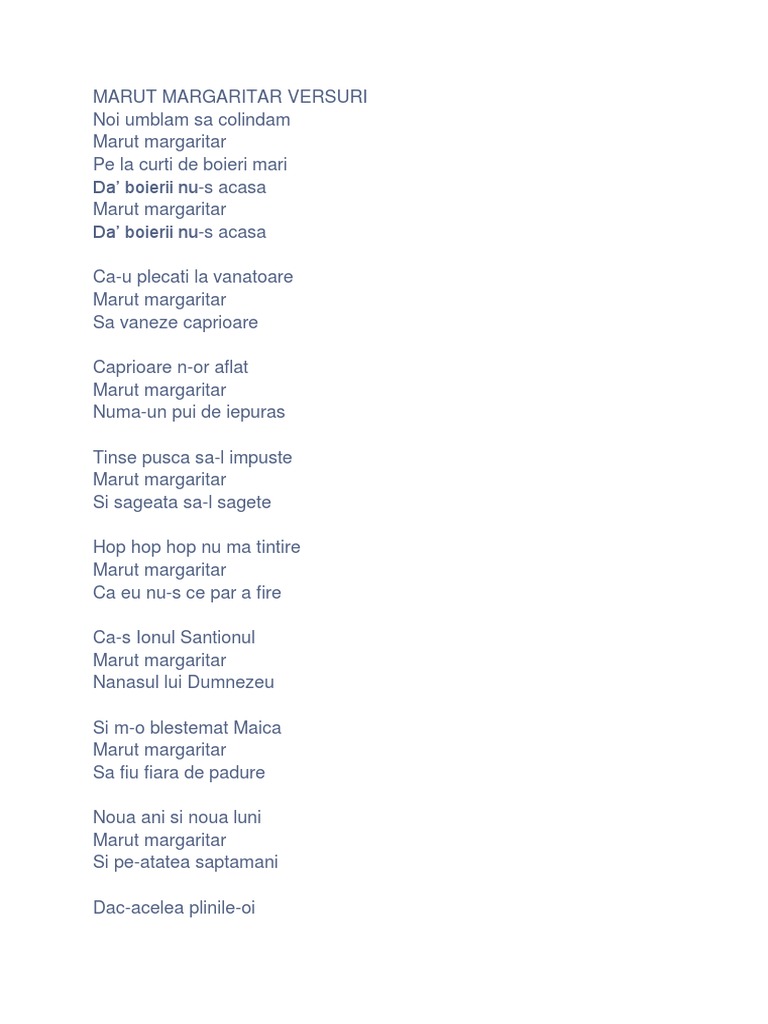 Marut Margaritar Versuri | PDF