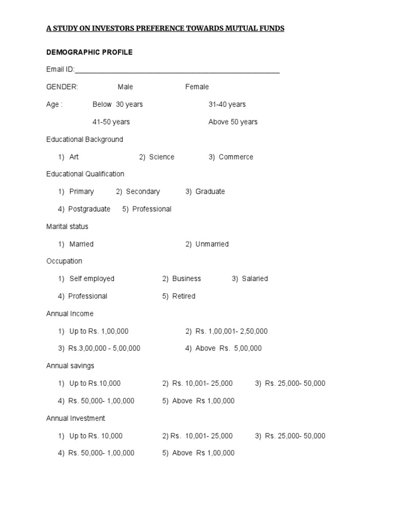 Questionnaire | PDF | Mutual Funds | Investing