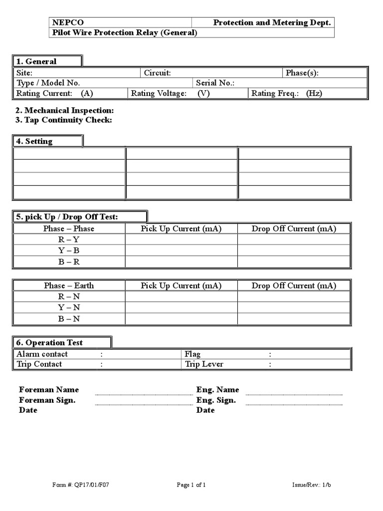 Nepco Protection and Metering Dept. Pilot Wire Protection Relay ...