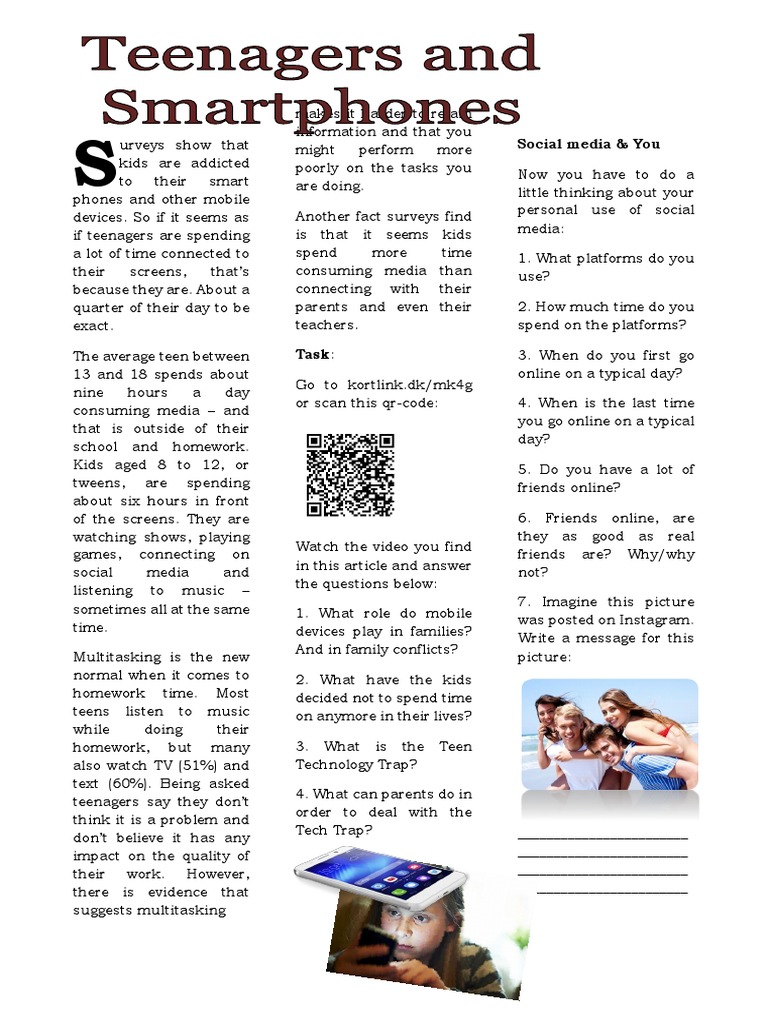 Teenagers and Smartphones Reading Comprehension Exercises 89545 | PDF ...