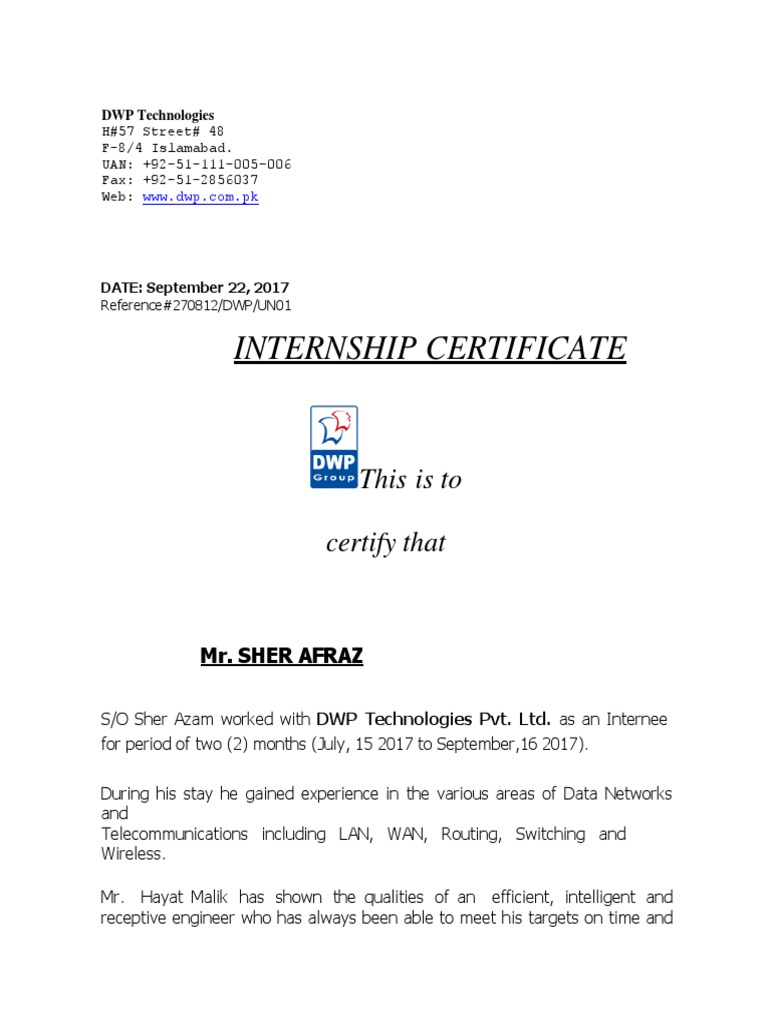 Sher Afraz Experience Letter | PDF | Computer Network | Telecommunications