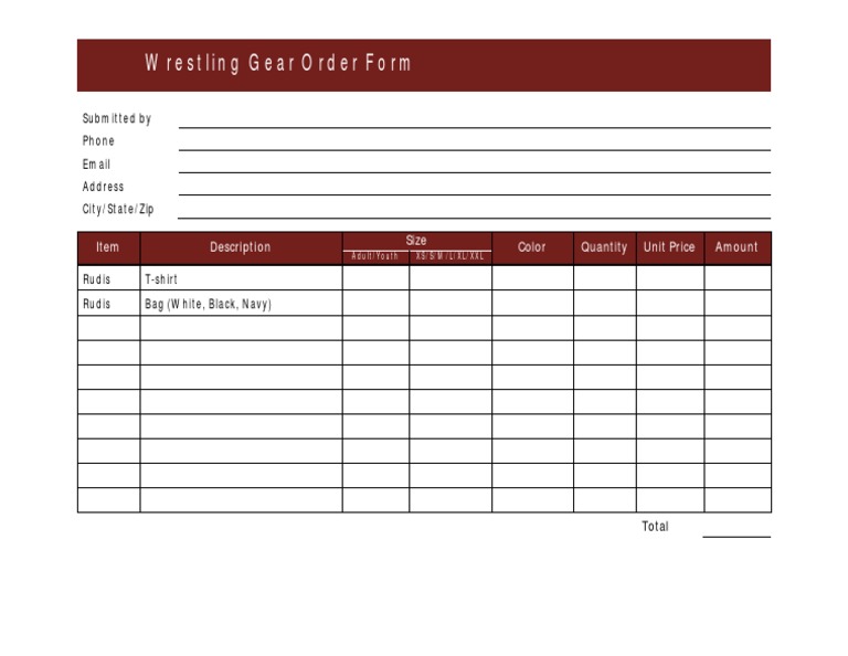 Wrestling Gear Order Form Template | PDF
