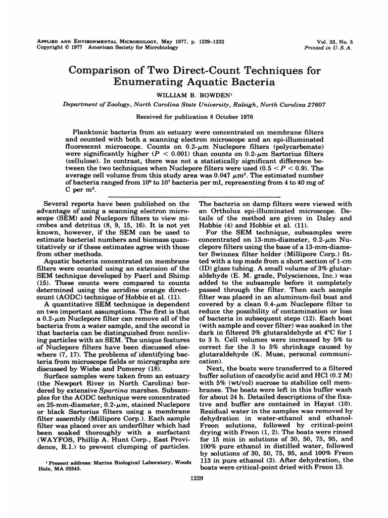 Comparison of Two Direct-Count: Techniques For Enumerating Aquatic ...