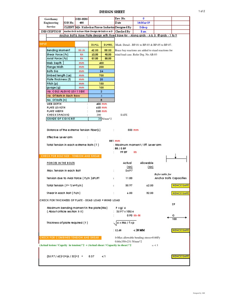 Anchor Bolt & Base Plate Design | PDF | Building Engineering | Civil ...