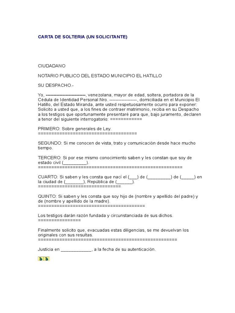 Carta de Solteria Un Solcitante | PDF
