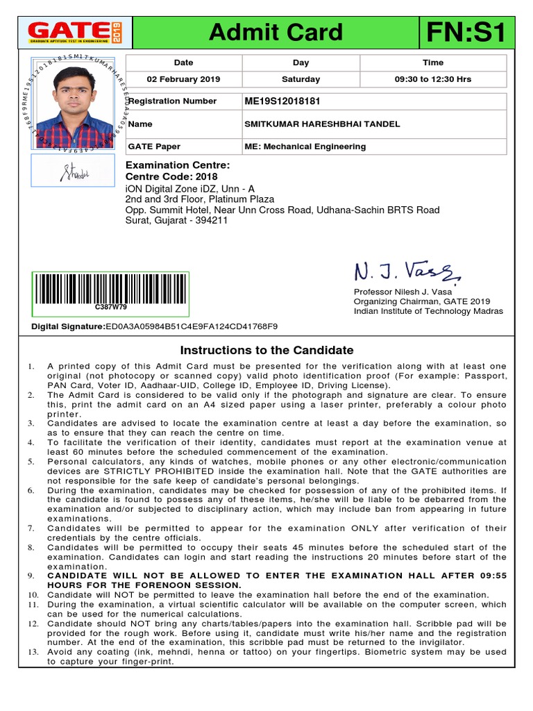 Admit Card: Examination Centre: Centre Code | PDF | Identity Document | Government And Personhood