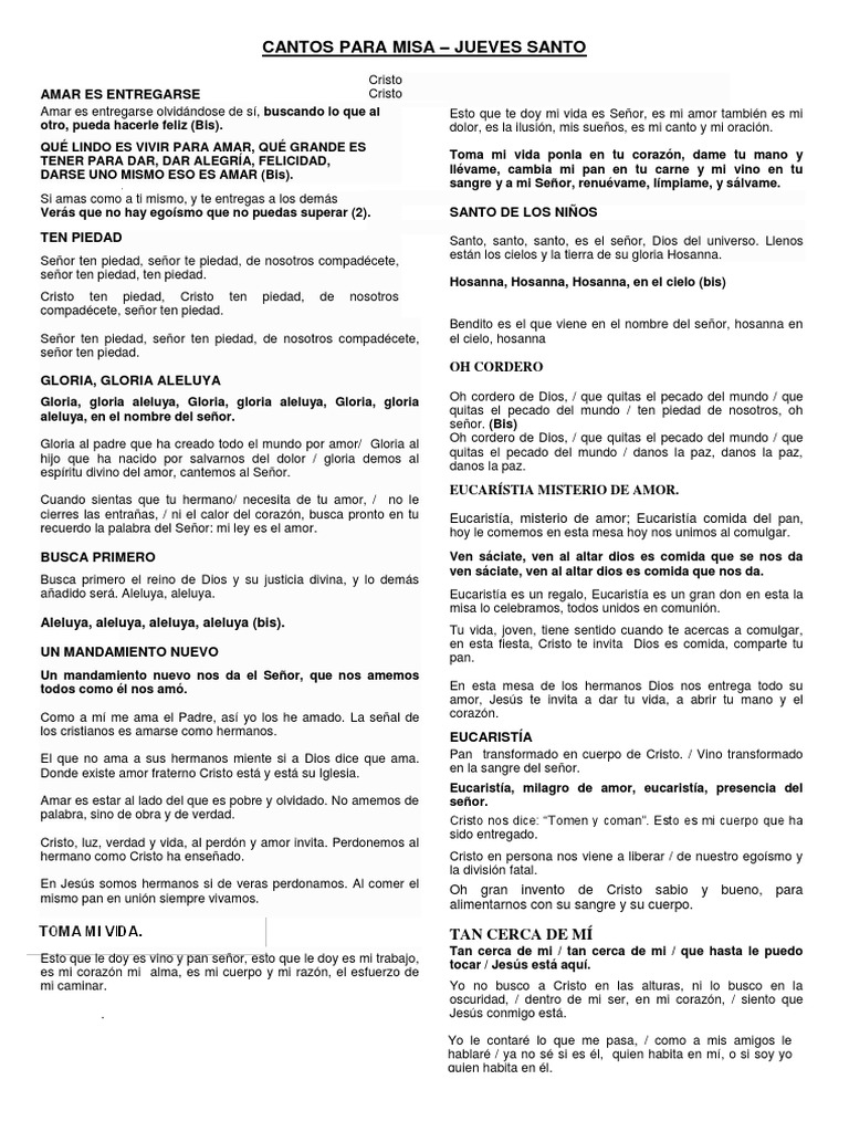 Cantos para Misa Jueves Santo | PDF | eucaristía | Cristo (título)