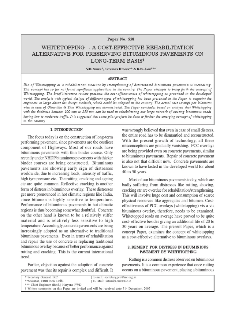 Whitetopping - A Cost-Effective Rehabilitation PDF | PDF | Road Surface ...