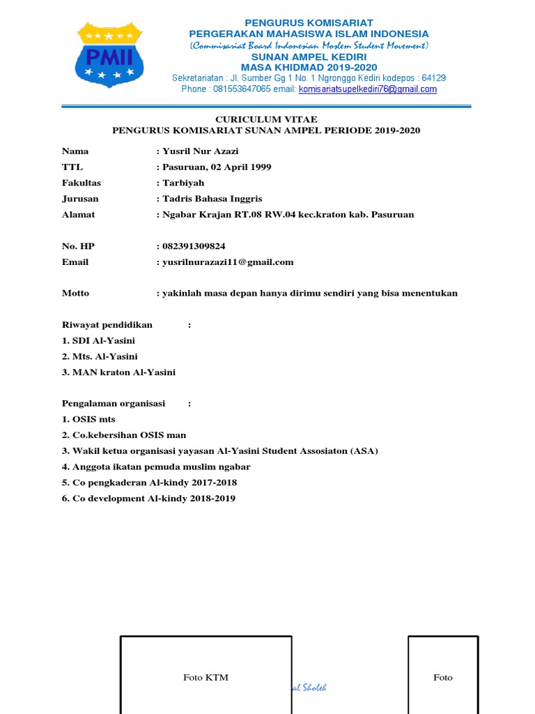 Contoh CV PMII | PDF | Perjalanan