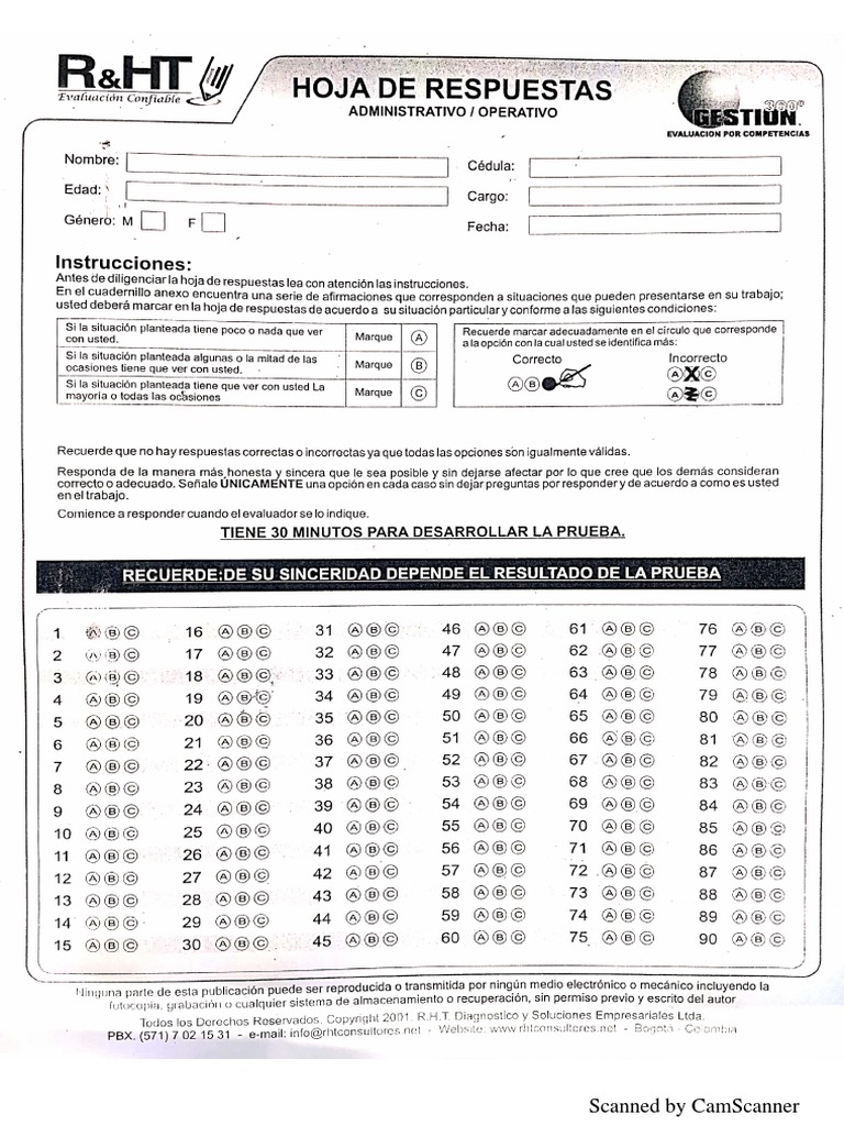 Hoja de Respuestas Administrativo Operativo Prueba 360 Grados | PDF
