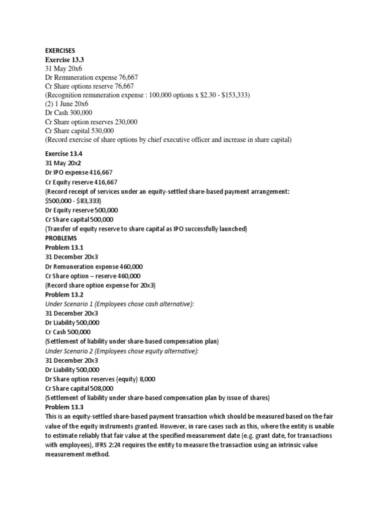 c13-T2-IfRS2 - Key Bai Tap Sach - Gui SV | PDF | Equity (Finance) | Option (Finance)