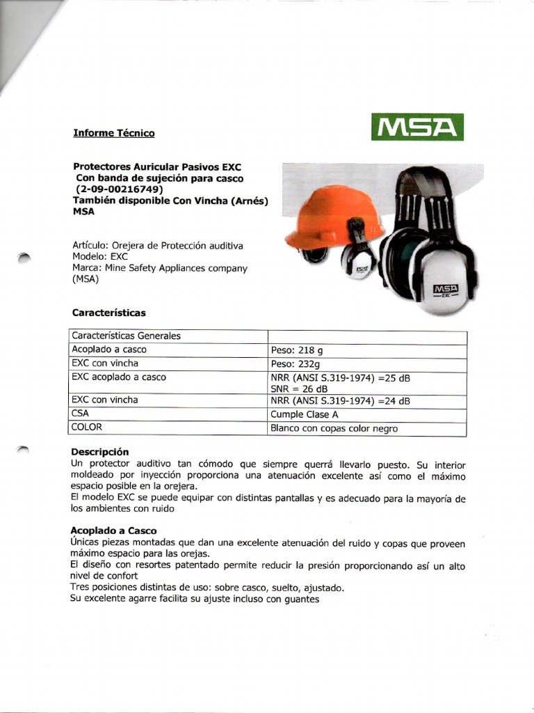 Protectores Auditivos MSA EXC | PDF