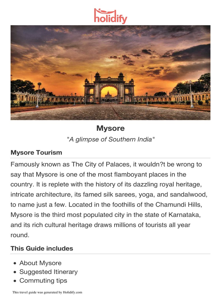 Mysore Travel Guide | PDF | Palace | Foods