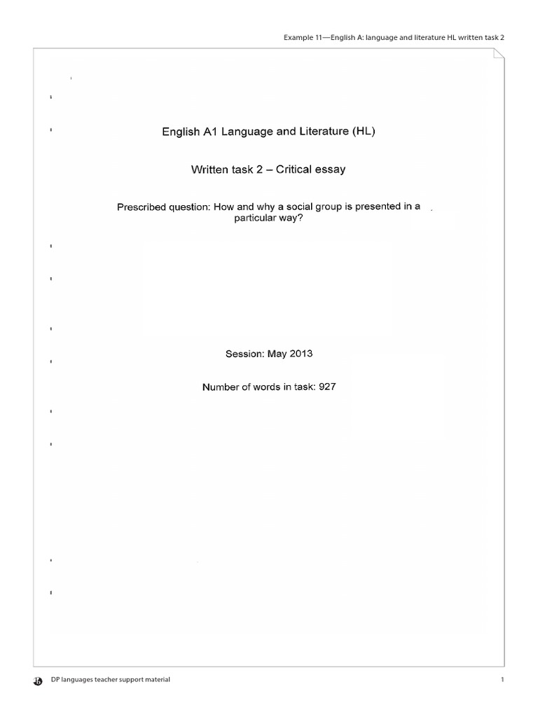 Example 11-English A: Language and Literature HL Written Task 2 | PDF