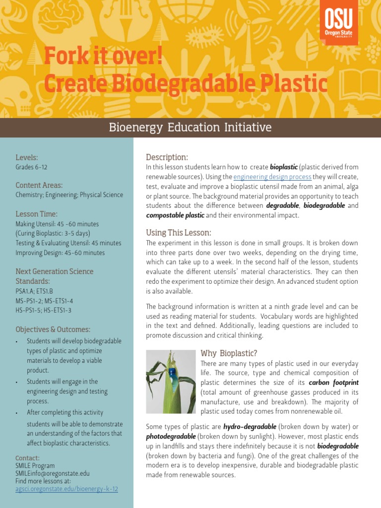 Designing Biodegradable Plastics: A Student Experiment in Creating and ...