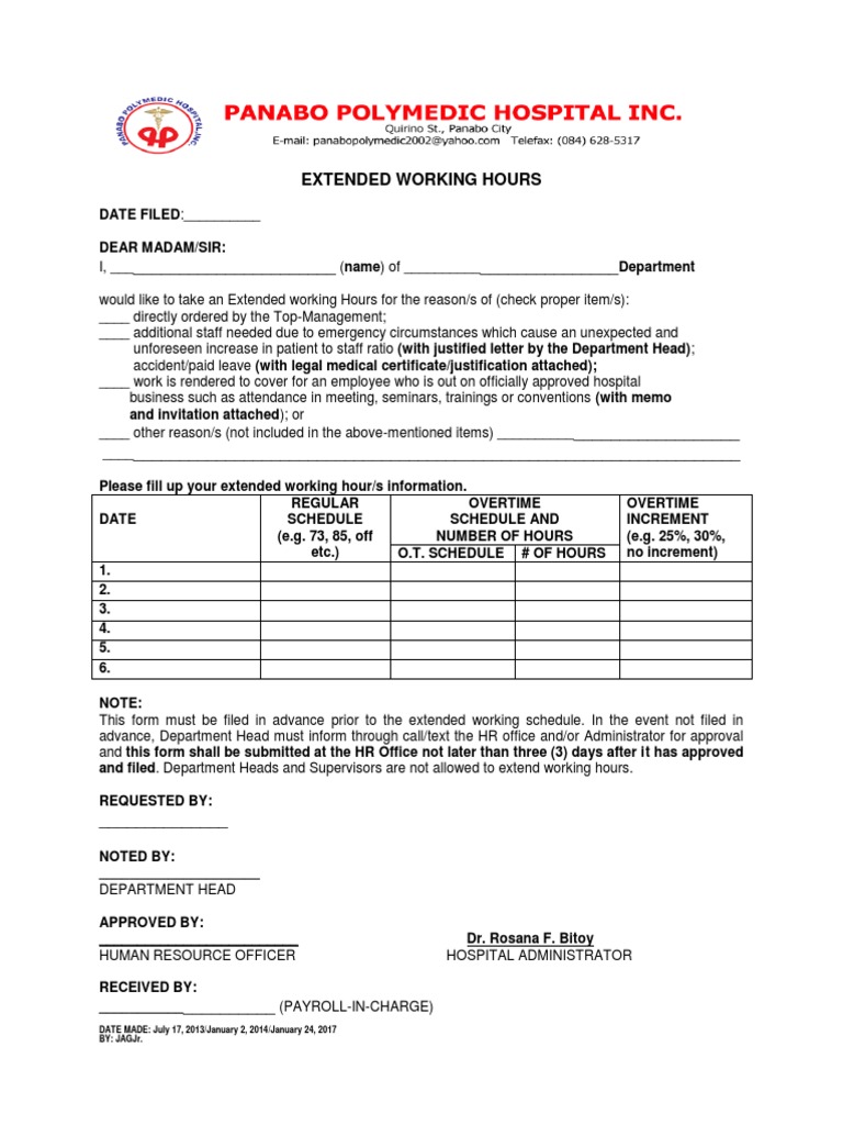 Extended Work Hours Request Form | PDF