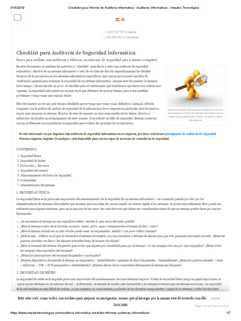 Checklist para Informe de Auditoria Informatica - Auditores ...