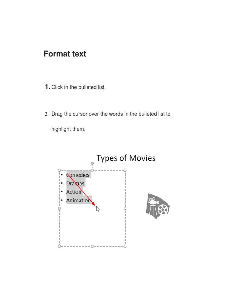 Format Text: Click in The Bulleted List | PDF | Icon (Computing) | Graphical User Interfaces
