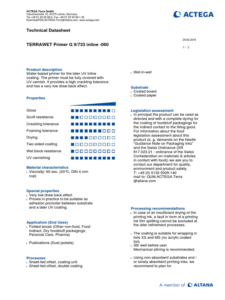 TDS - TERRAWET Primer G 9 - 733 Inline - 060 - en | PDF | Industrial ...