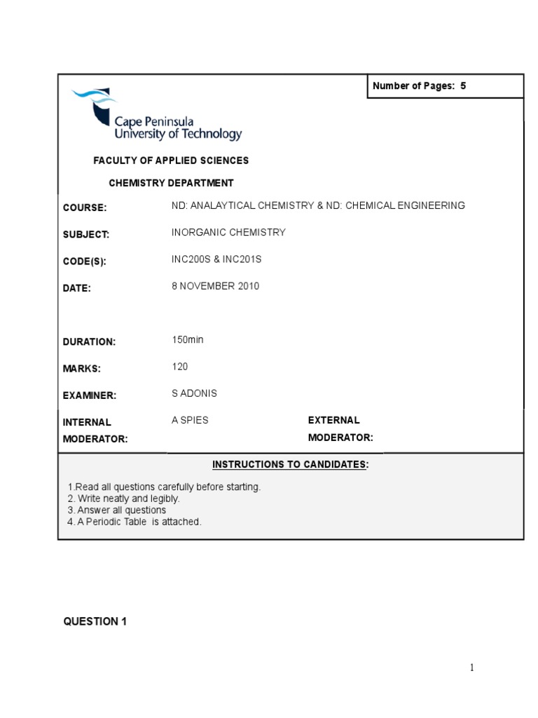 INORG 2 FISA 2010 Final | PDF | Sodium Chloride | Acid