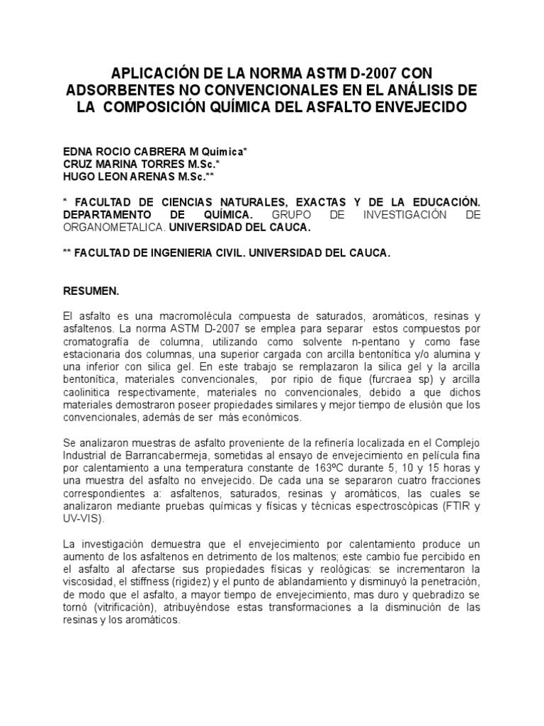 Aplicacion de L Anorma ASTM D-2007 - Edna Rocio | PDF | Asfalto | Compuestos orgánicos