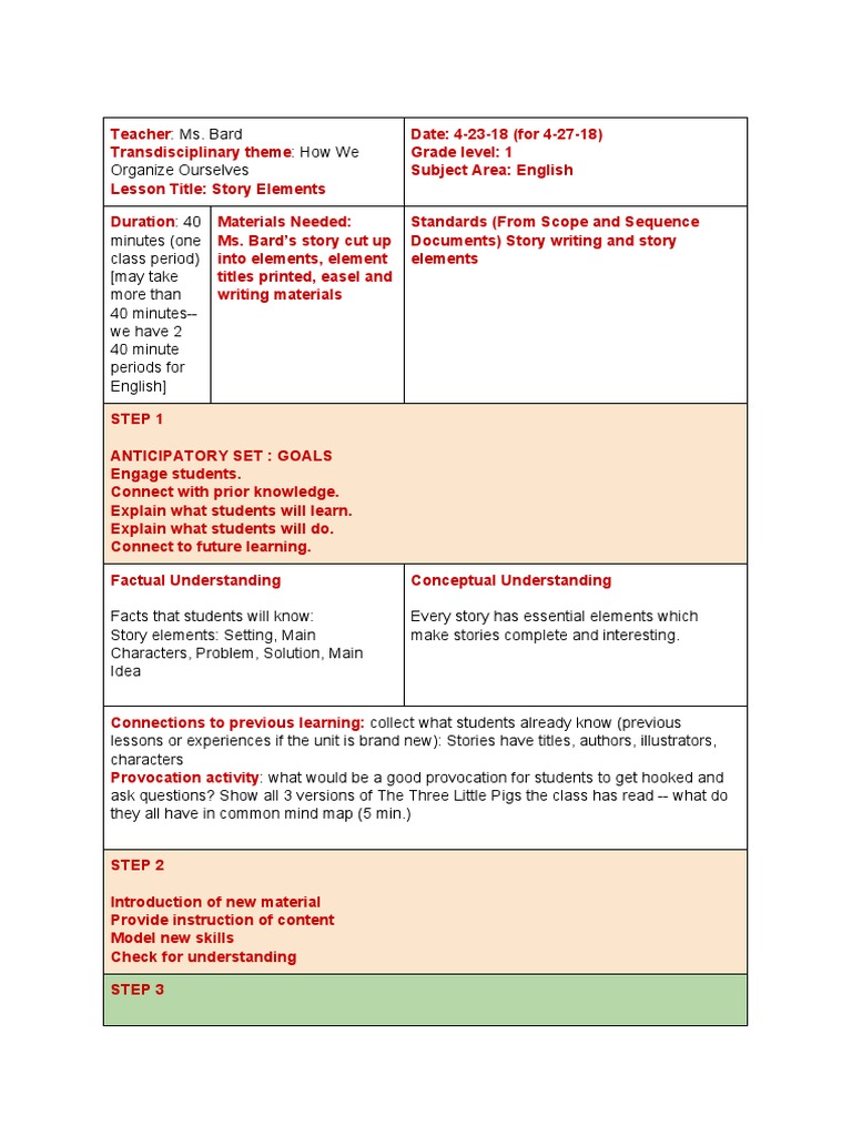 Story Elements Inquiry Lesson | PDF | Learning | Educational Psychology