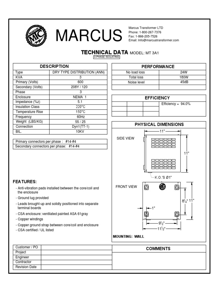 MARCUS Transformers - Datasheets | PDF | Transformer | Electrical Connector