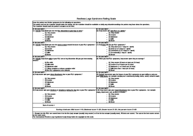Rls Rating Scale | PDF | Human Diseases And Disorders | Behavioural ...