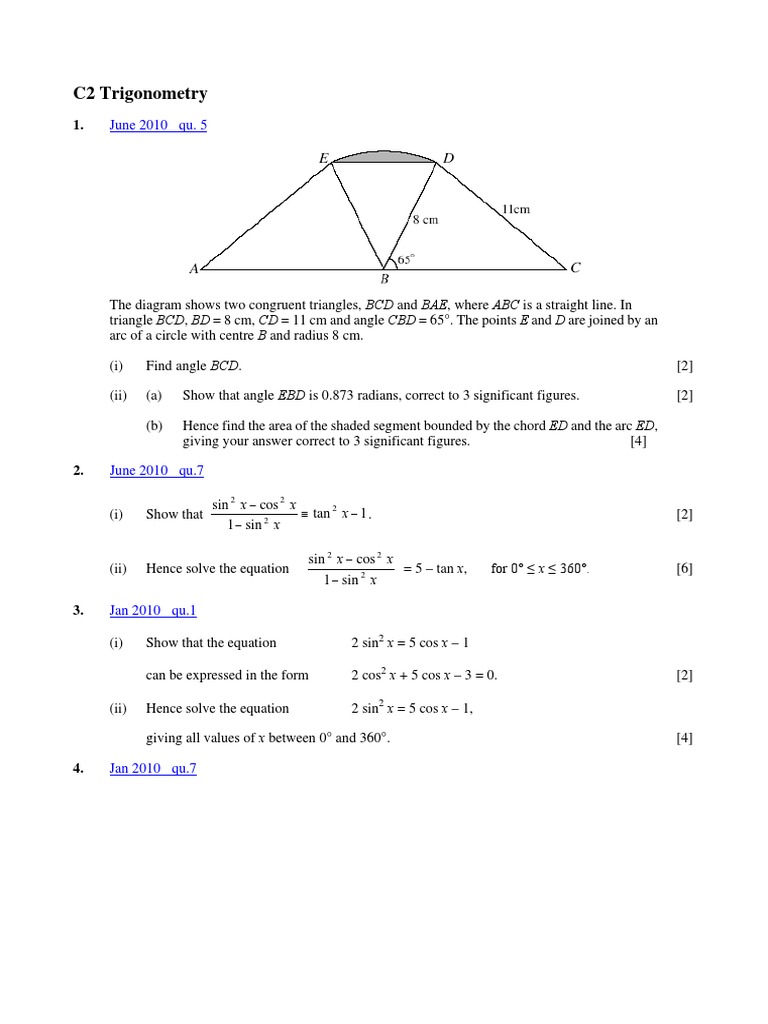 C2 Trigonometry | PDF | Trigonometric Functions | Sine