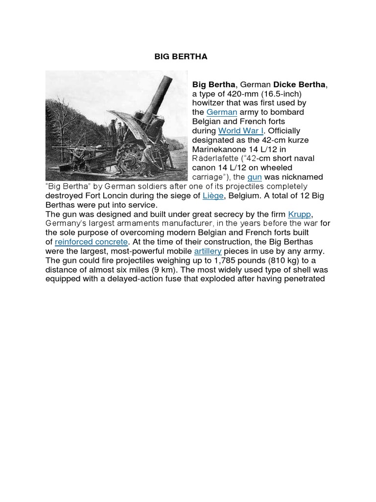 Big Bertha: WWI German Howitzer Overview | PDF | Military Operations ...