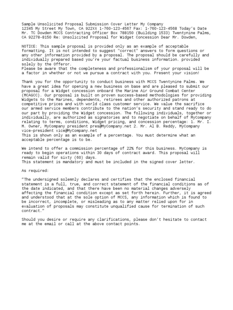 136335044 Sample Unsolicited Proposal Submission | Offer And Acceptance ...