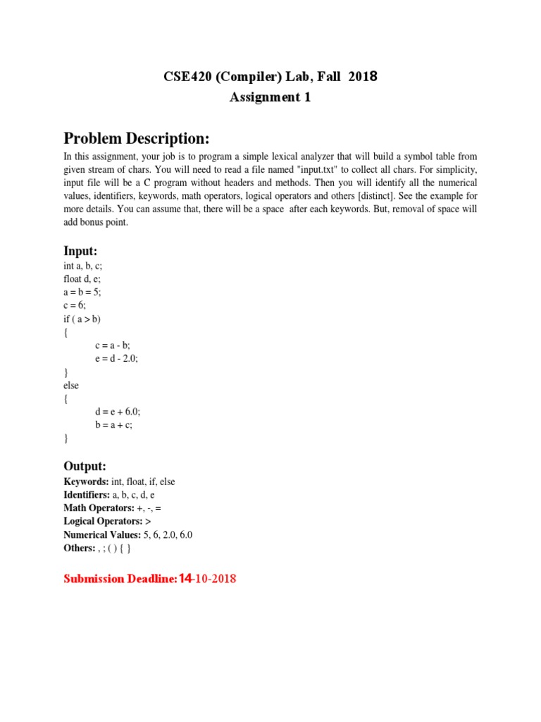Problem Description:: CSE420 (Compiler) Lab, Fall 2018 Assignment 1 | PDF
