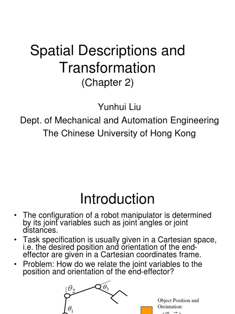 Spatial Descriptions and Transformation: (Chapter 2) | PDF | Kinematics ...