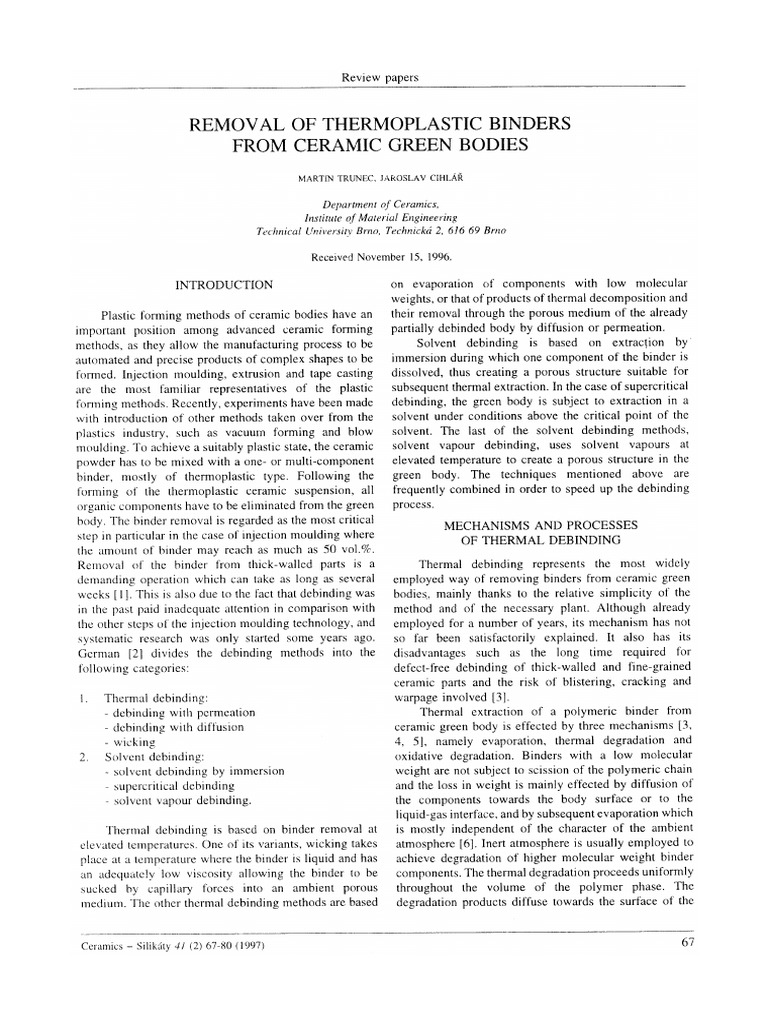 Debinding Injection Moulding | PDF | Polymers | Porosity