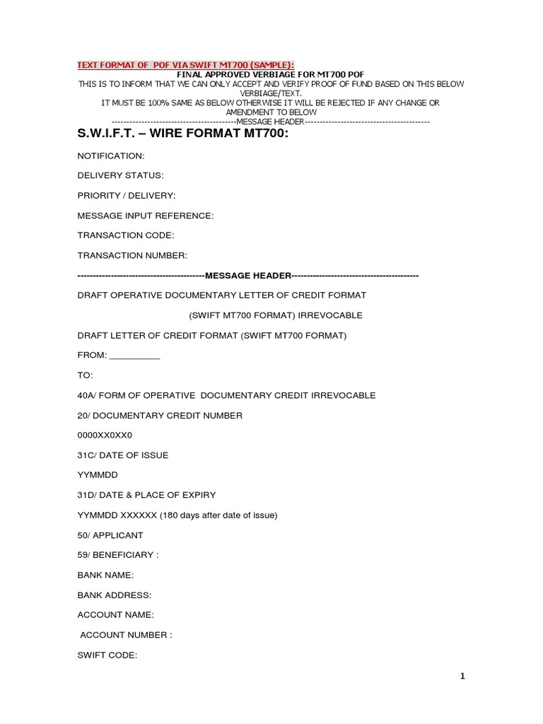 Draft Mt 700 | Letter Of Credit | Payments