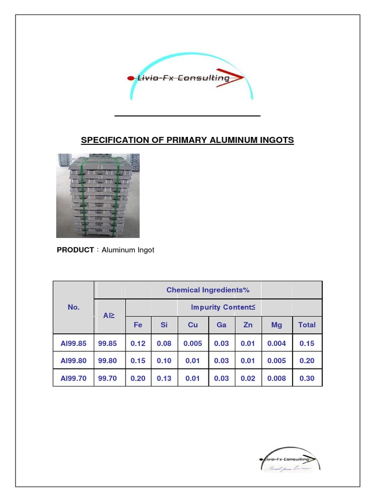 Specification of Primary Aluminum Ingots | PDF
