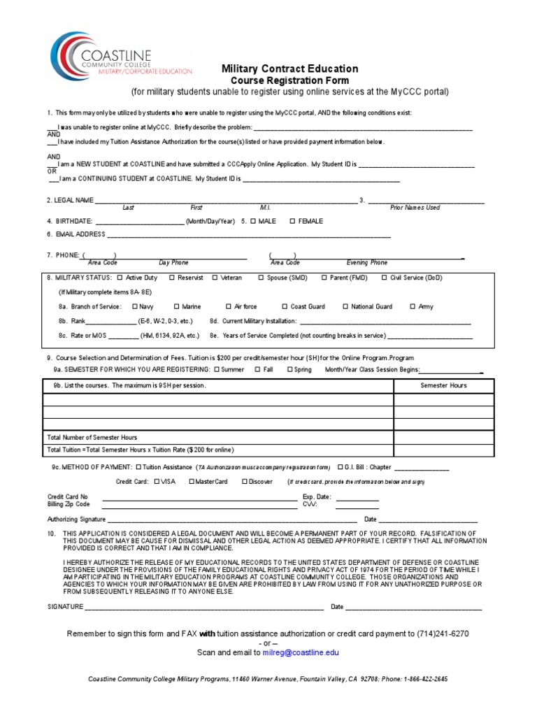 Military Registration Form | PDF | Credit Card | National Security
