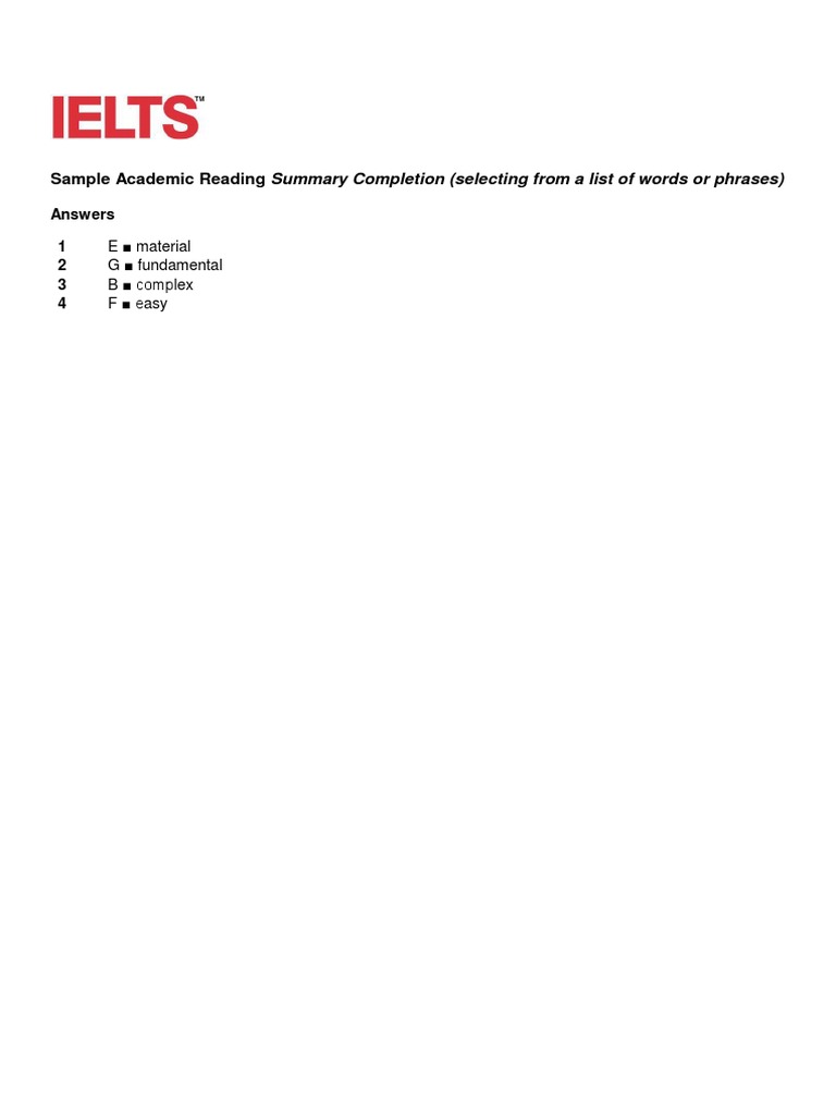 Academic Reading Sample Task Summary Completion Selecting From A List ...