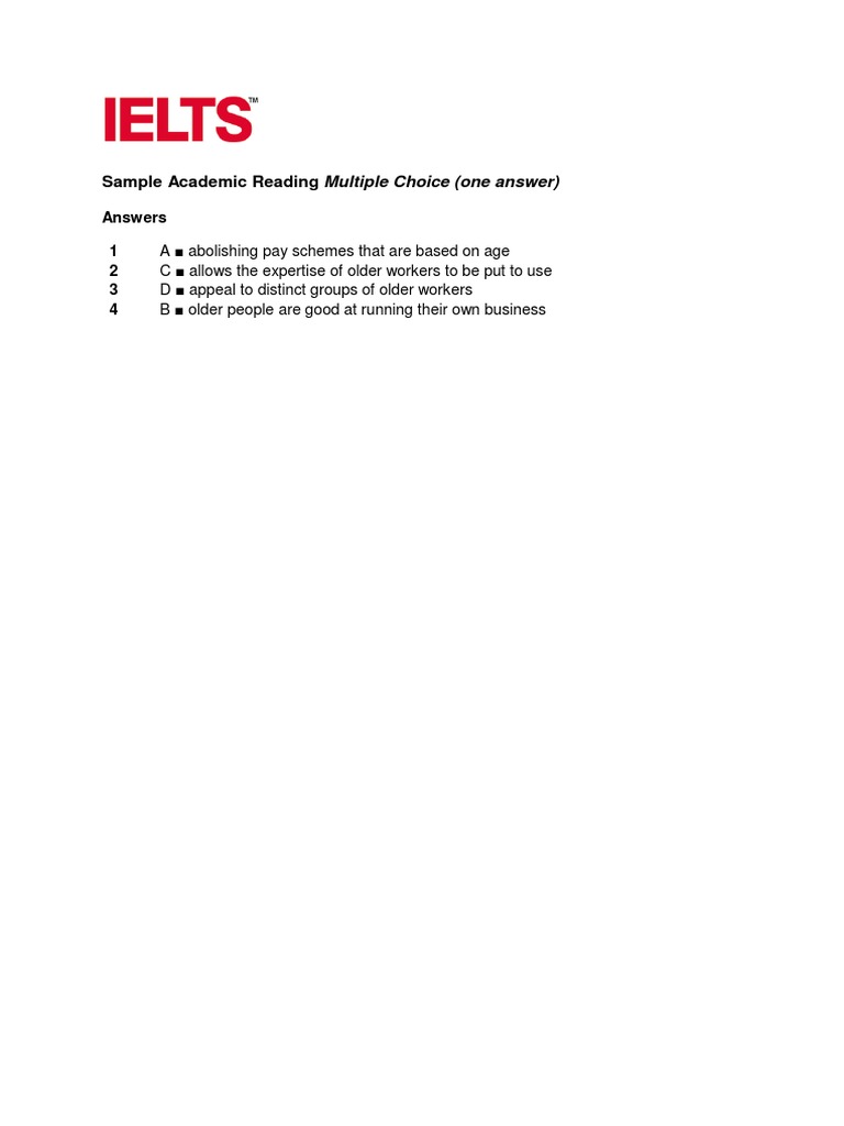 Sample Academic Reading Multiple Choice (One Answer) : Answers 1 2 C 3 4 | PDF