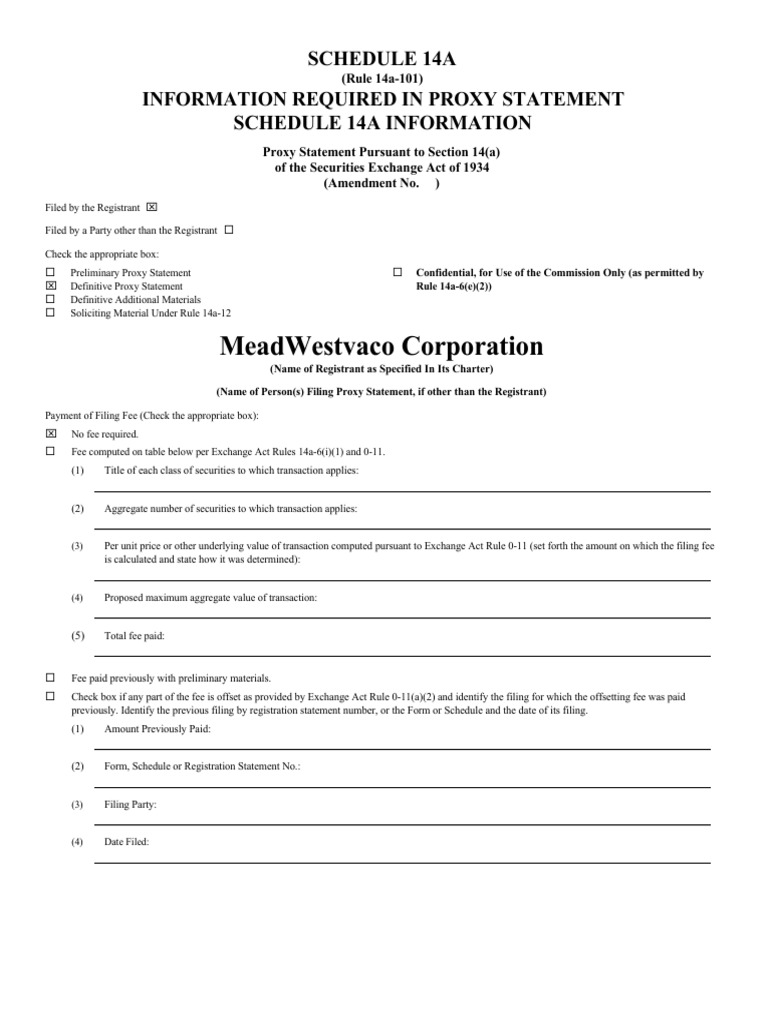 Meadwestvaco Corporation: Schedule 14A Information Required in Proxy Statement Schedule 14A ...