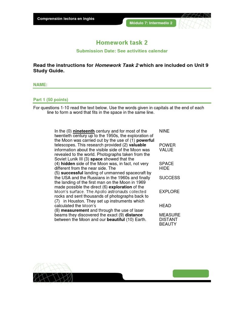 CLECV7 Homework Task 2B | Download Free PDF | Mars | Moon