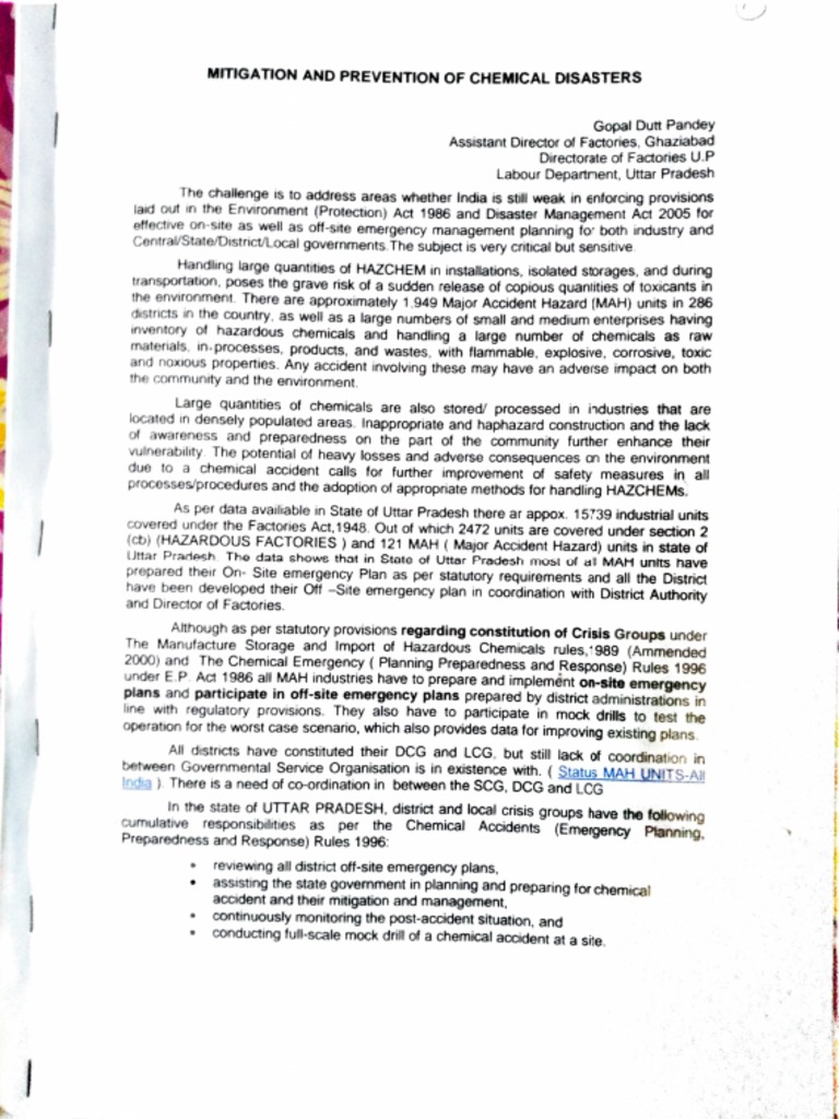 Mitigation and Prevention of Chemical Disasters. | PDF