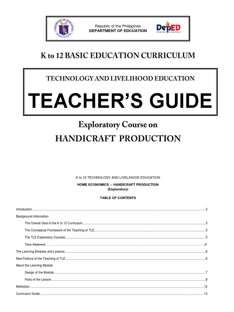 Teacher's Guide for Teaching Exploratory Technology and Livelihood ...