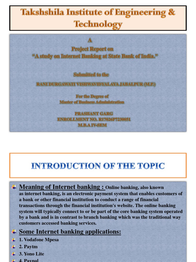 A Project Report On "A Study On Internet Banking at State Bank of India ...